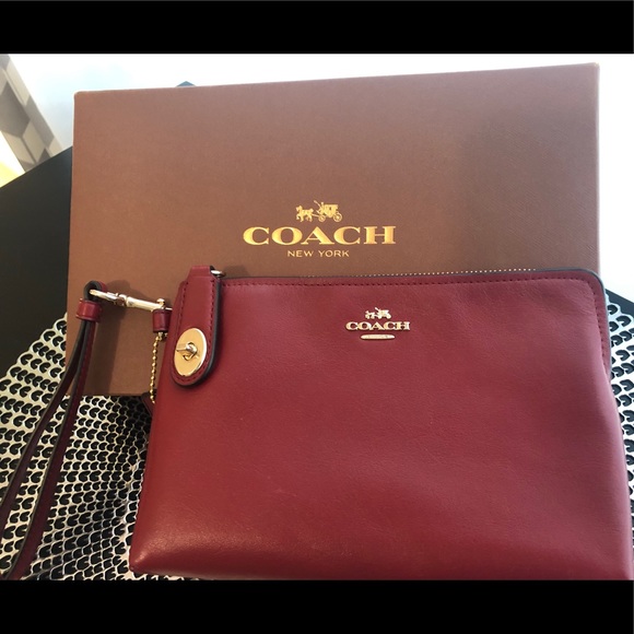 Coach | Bags | Coach Red Small Leather Turnlock Pouch Wristlet | Poshmark